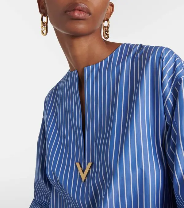 Valentino Garavani Vgold Striped Cotton Poplin Blouse