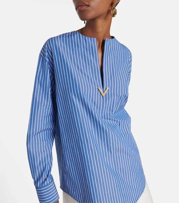 Valentino Garavani Vgold Striped Cotton Poplin Blouse