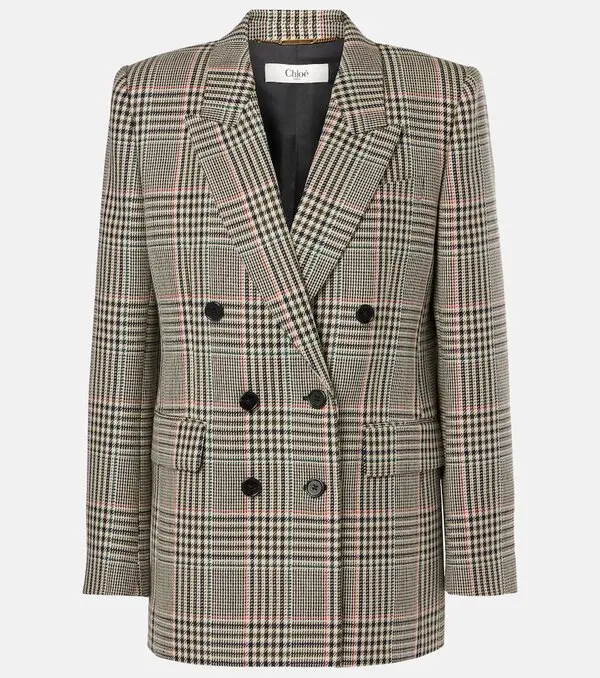 Chloé Double-breasted Checked Wool Blazer - Grey