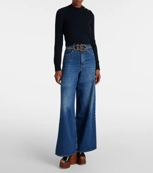 Chloé Cropped Cable-knit Sweater - Blue