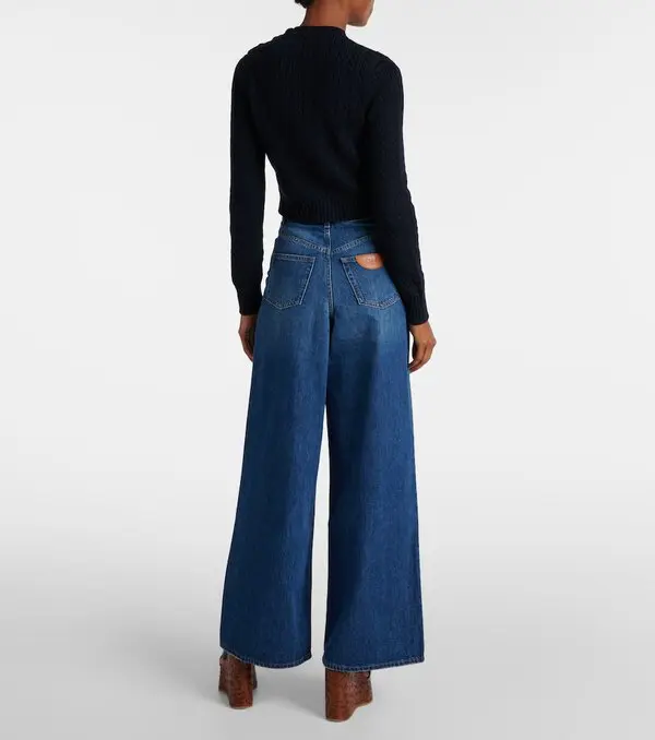 Chloé Cropped Cable-knit Sweater - Blue