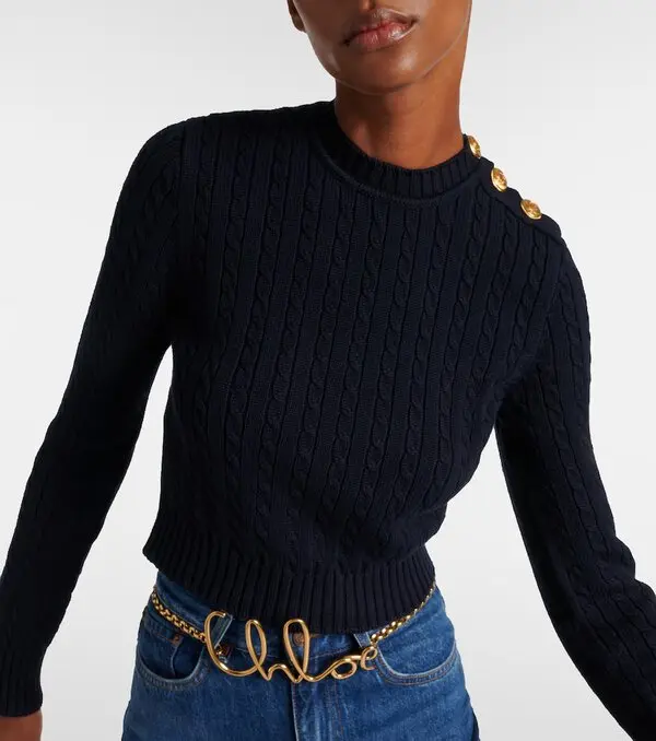 Chloé Cropped Cable-knit Sweater - Blue