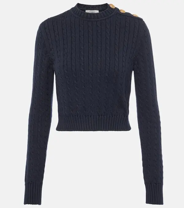Chloé Cropped Cable-knit Sweater - Blue