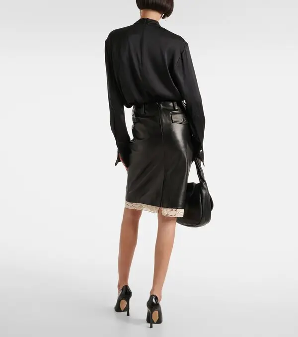 Magda Butrym Crochet-trimmed Leather Midi Skirt