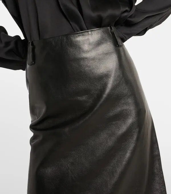 Magda Butrym Crochet-trimmed Leather Midi Skirt