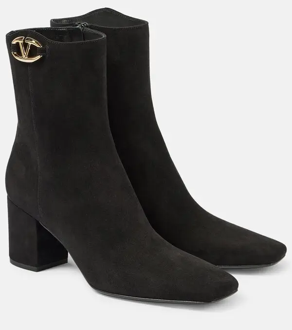 Valentino Garavani Vlogo The Bold Edition Suede Booties - Black