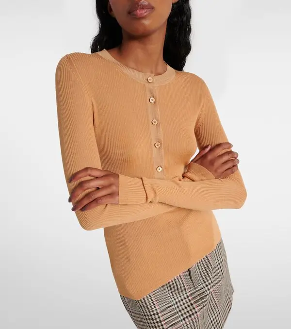 Chloé Ribbed-knit Wool Henley Shirt - Orange
