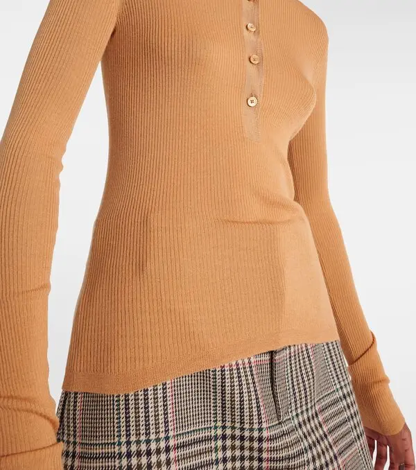 Chloé Ribbed-knit Wool Henley Shirt - Orange