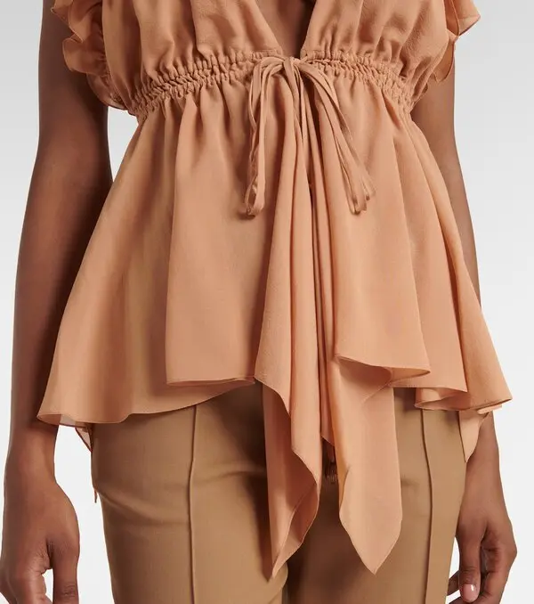 Chloé Ruffled Silk Chiffon Top - Orange