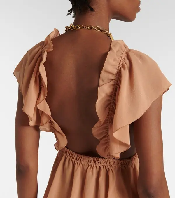 Chloé Ruffled Silk Chiffon Top - Orange