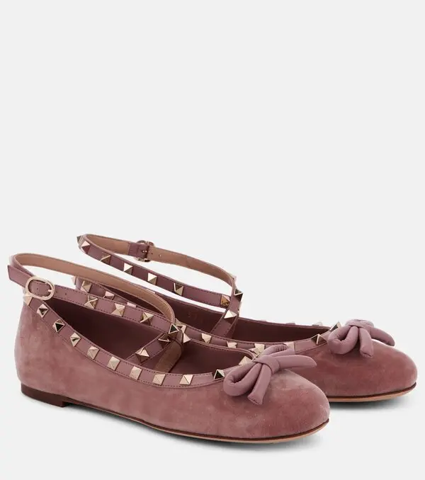 Valentino Garavani Rockstud Velvet Ballet Flats - Pink