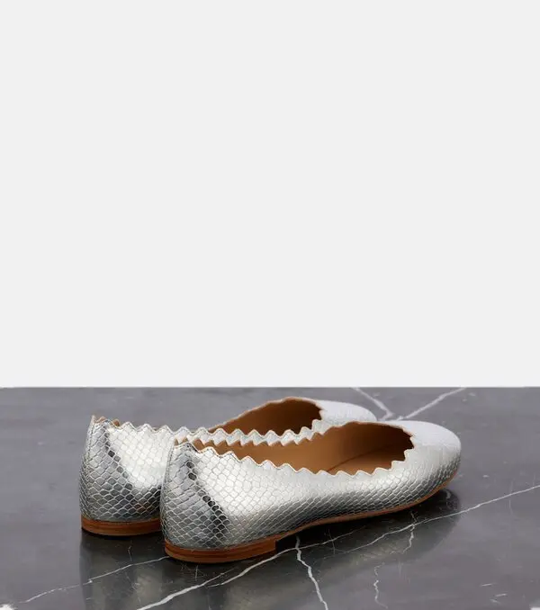 Chloé Lauren Croc-effect Leather Ballet Flats - Silver