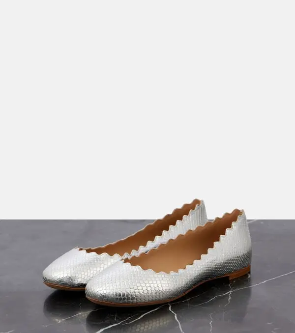 Chloé Lauren Croc-effect Leather Ballet Flats - Silver