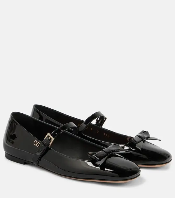 Valentino Garavani Romance Bow Patent Leather Mary Jane Flats - Black