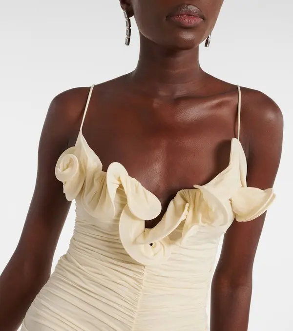 Magda Butrym Semi-sheer Ruched Jersey Midi Dress - Beige