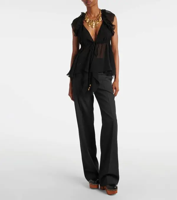 Chloé Gathered Silk Georgette Top - Black