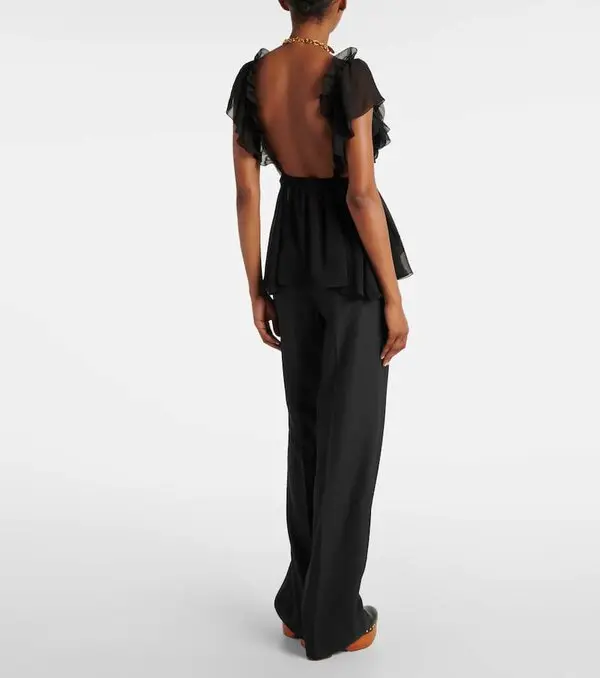 Chloé Gathered Silk Georgette Top - Black