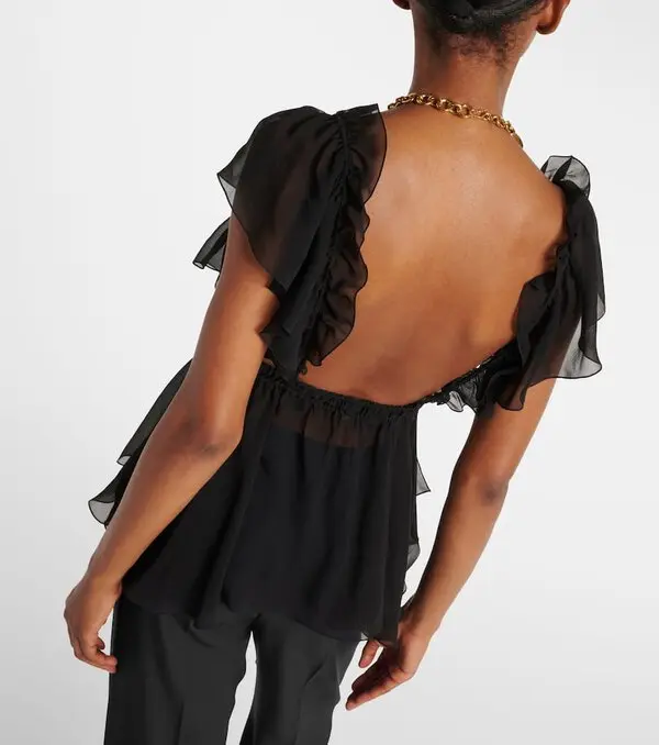 Chloé Gathered Silk Georgette Top - Black