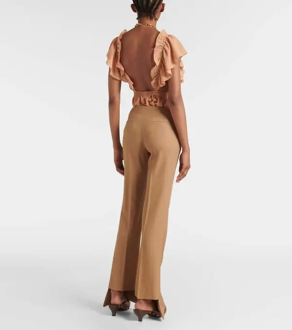 Chloé Mid-rise Straight Wool Pants - Brown