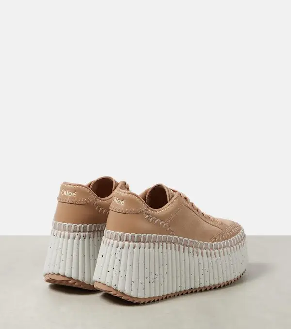 Chloé Nama 80 Suede And Leather Wedge Sneakers - Pink