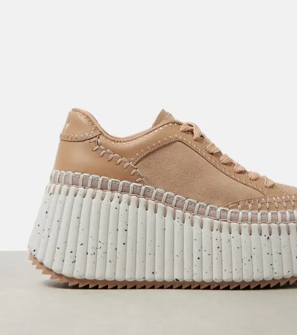 Chloé Nama 80 Suede And Leather Wedge Sneakers - Pink