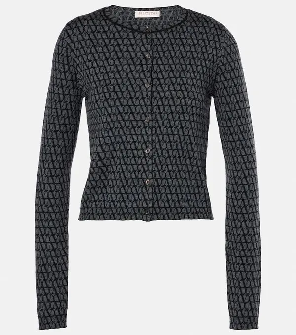 Valentino Garavani Toile Iconographe Virgin Wool Cardigan - Grey