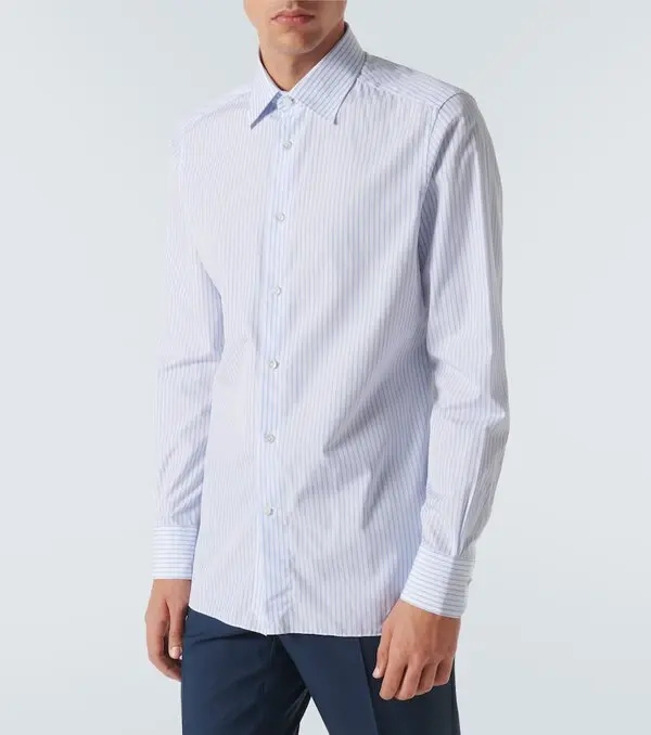 Zegna Striped Cotton Oxford Shirt - White