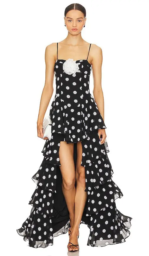Majorelle Polka Dot Ruffled High-low Gown