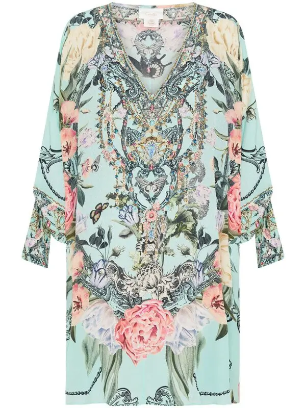 Camilla Land-print Silk Dress - Blue