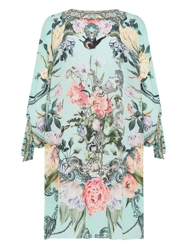 Camilla Land-print Silk Dress - Blue