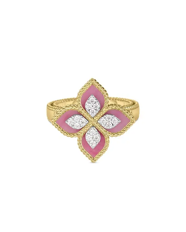 Roberto Coin 18k Gold Venetian Princess Rhodonite And Diamond Flower Ring - Pink/gold