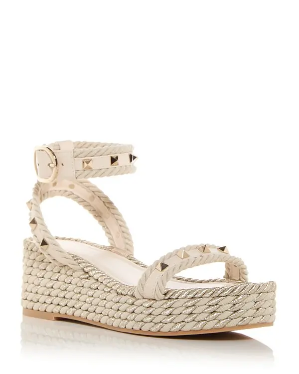 Valentino Garavani Rockstud Espadrille Wedge Sandals - Light Ivory