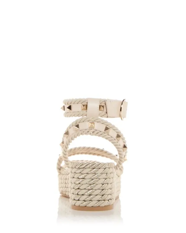 Valentino Garavani Rockstud Espadrille Wedge Sandals - Light Ivory