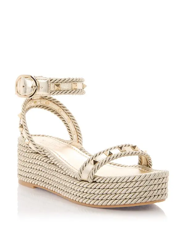 Valentino Garavani Rockstud Espadrille Wedge Sandals - Platino