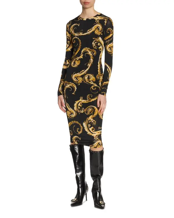 Versace Baroque Print Midi Dress In Black/Gold - 75% Off | Editorialist