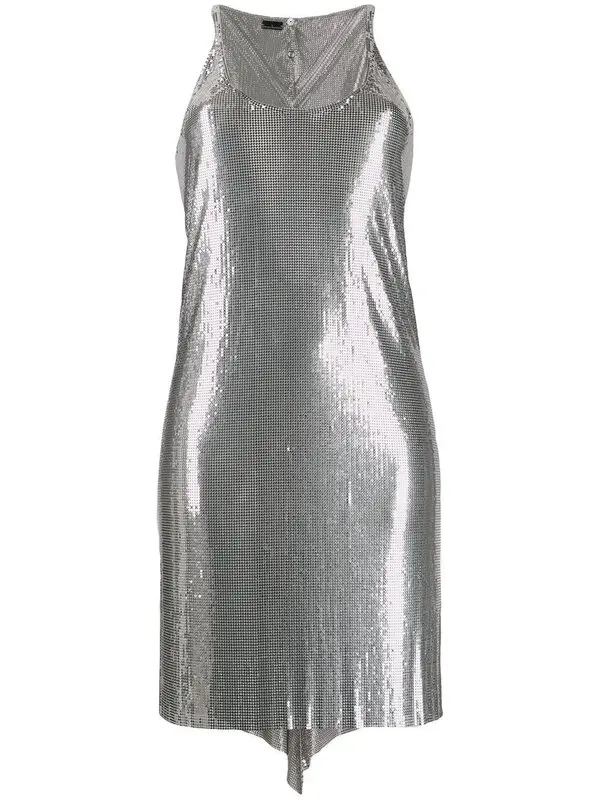 knee length dresses for ladies Iridescent Pink Metal Mesh Mini Cowl Neck Party Dress – Atelier Rioux  Fabric Store