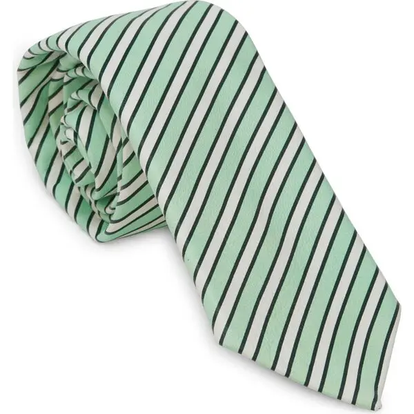 Bottega Veneta Stripe Lambskin Leather Tie - 1800 White/mint/green