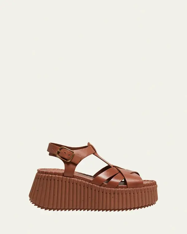 Chloé Nama Leather T-strap Platform Sandals - Ginger Brown