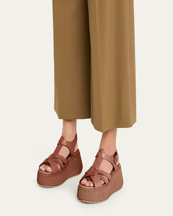 Chloé Nama Leather T-strap Platform Sandals - Ginger Brown