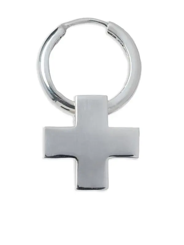 PARTS OF FOUR Sterling Cross Charm Hoop Earring - Silver