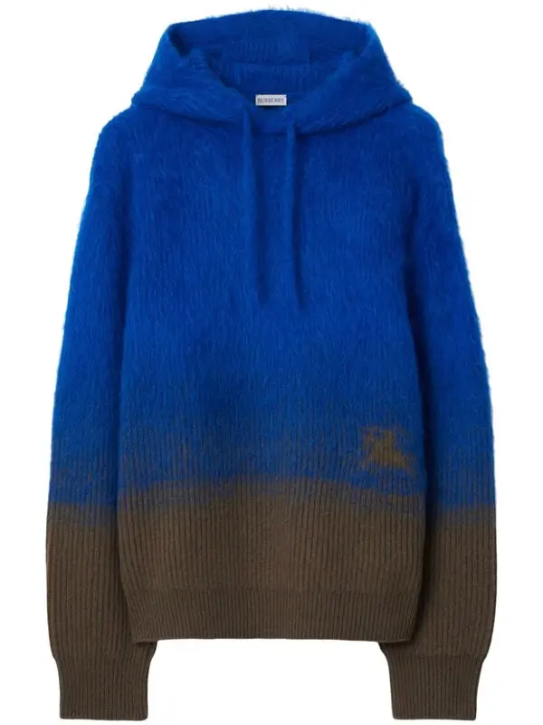 Burberry Two-tone Logo-knit Hoodie - Blue