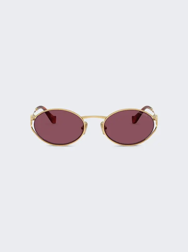 Miu Miu Oval Sunglasses With Bordeaux Lenses - Gold