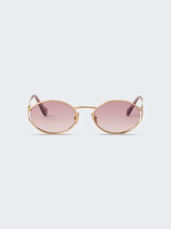 Miu Miu Oval Sunglasses With Bordeaux Lenses - Gold