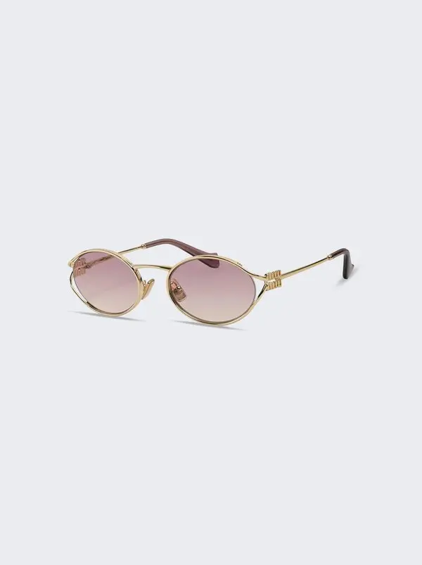 Miu Miu Oval Sunglasses With Bordeaux Lenses - Gold