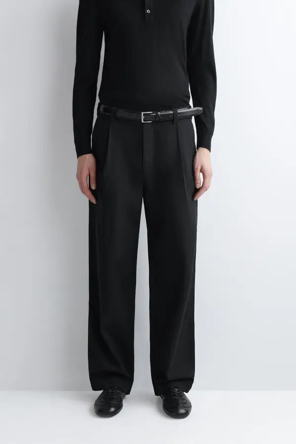 Cos Pleated Wide-leg Denim Pants - Black