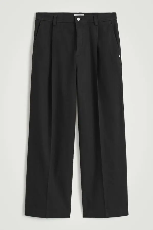 Cos Pleated Wide-leg Denim Pants - Black