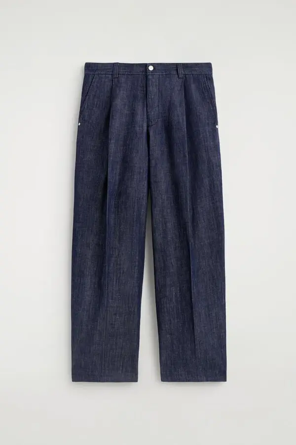 Cos Pleated Wide-leg Denim Pants - Indigo