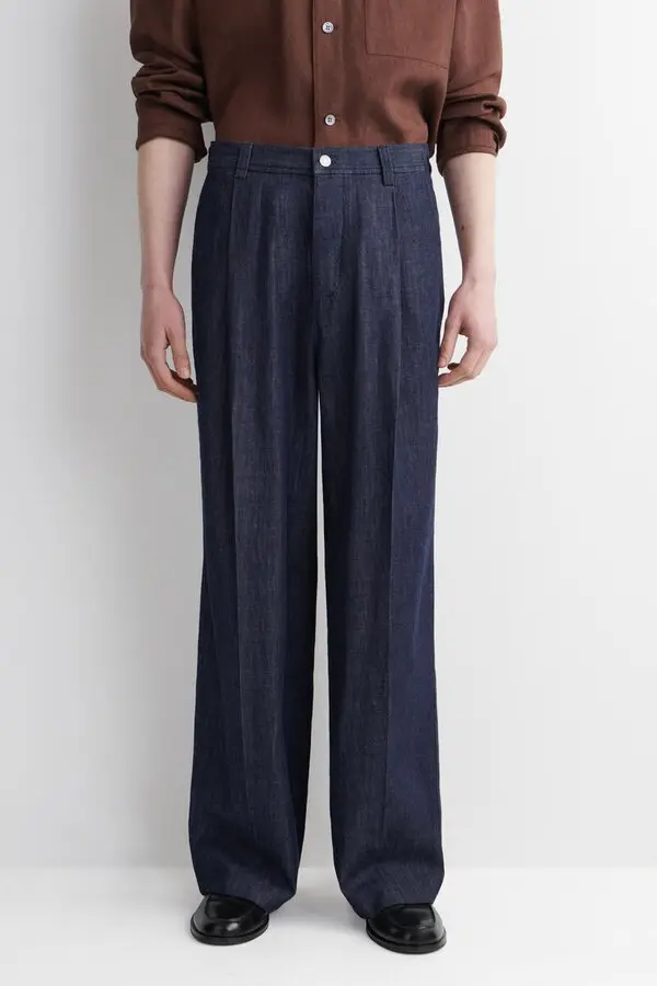 Cos Pleated Wide-leg Denim Pants - Indigo