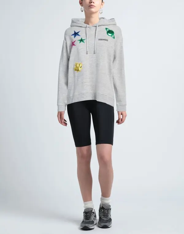 Dsquared2 Light Cotton Blend Sweatshirt With Appliqués - Light Grey