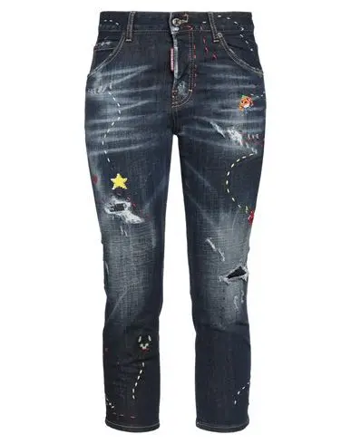 Dsquared2 Cotton Elastane Dark Wash Tapered Jeans With Embroidery